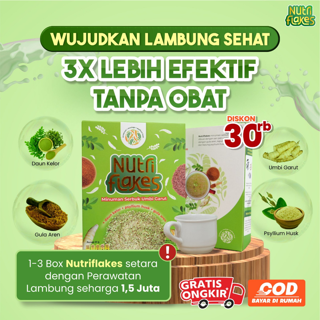 Jual Sereal Nutriflakes - Minuman Sehat Umbi Garut, Psyllium Husk dan Daun Kelor Solusi Gerd ...