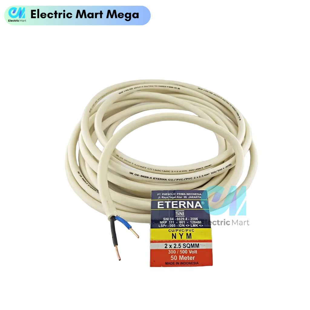Jual Kabel Eterna NYM 2x2,5 Roll 100 Meter Kabel Listrik Putih 2 Tembaga Kawat Tunggal Engkel 2. ...