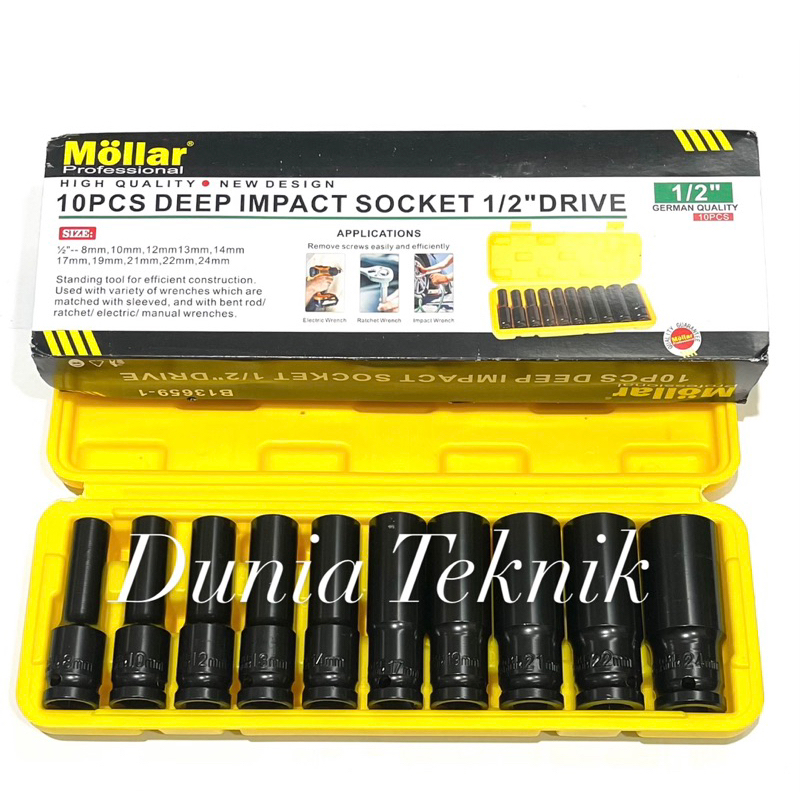 Jual MOLLAR Deep Impact Socket Set 10 Pcs 1/2” Mata Sok Impact Mata ...