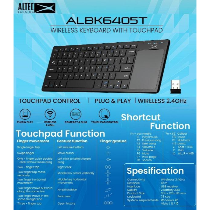 Jual Altec Lansing Keyboard Wireless Dan Touchpad | Shopee Indonesia