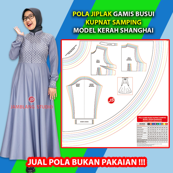 Jual Pola Jiplak Gamis Busui Kupnat Samping Model Kerah Shanghai [ Pola Baju Jamblang Studio ...
