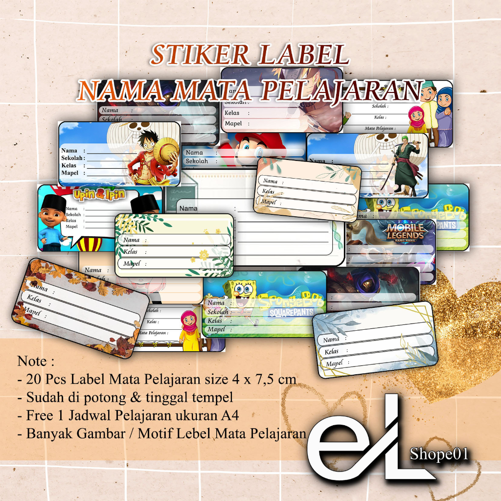 Jual Stiker Lebel Nama Mata Pelajaran Free Jadwal Pelajaran | Shopee ...