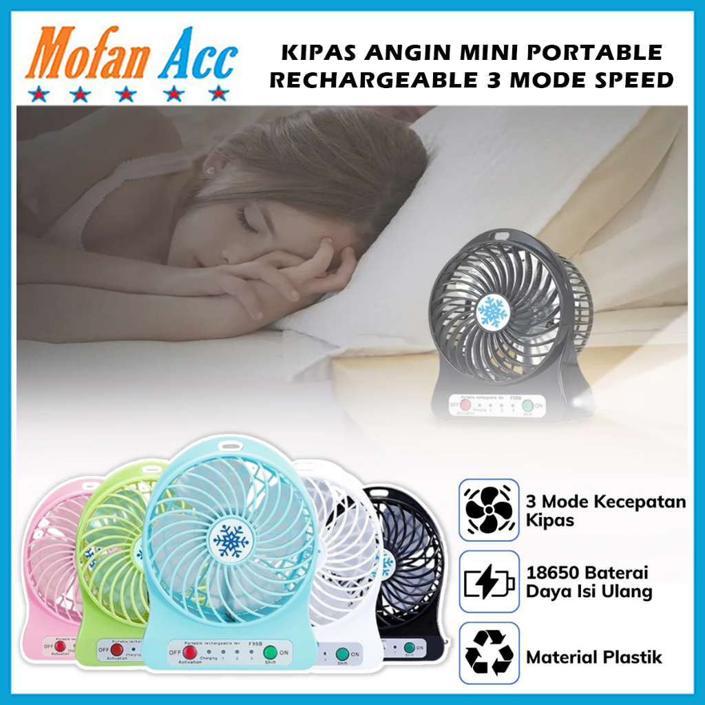Jual Kipas Angin Mini Portable Rechargeable Handy Fan USB With 3 Speed ...