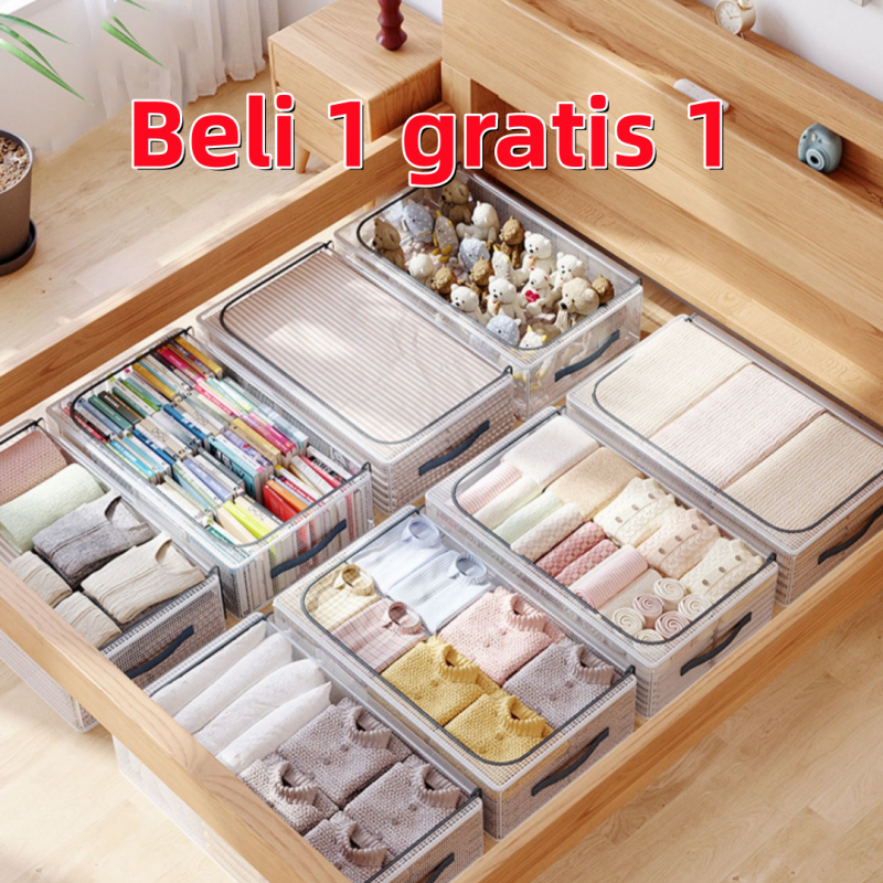 Jual kotak penyimpanan storage box organizer liters frame baja Double Zipper Large Box Kotak ...