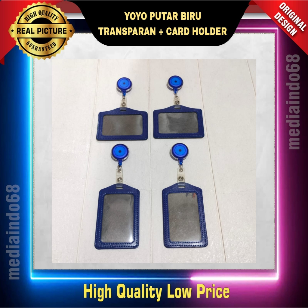 Jual GANTUNGAN YOYO PUTAR ID CARD BIRU TRANSPARAN + CARD HOLDER (Paket ...