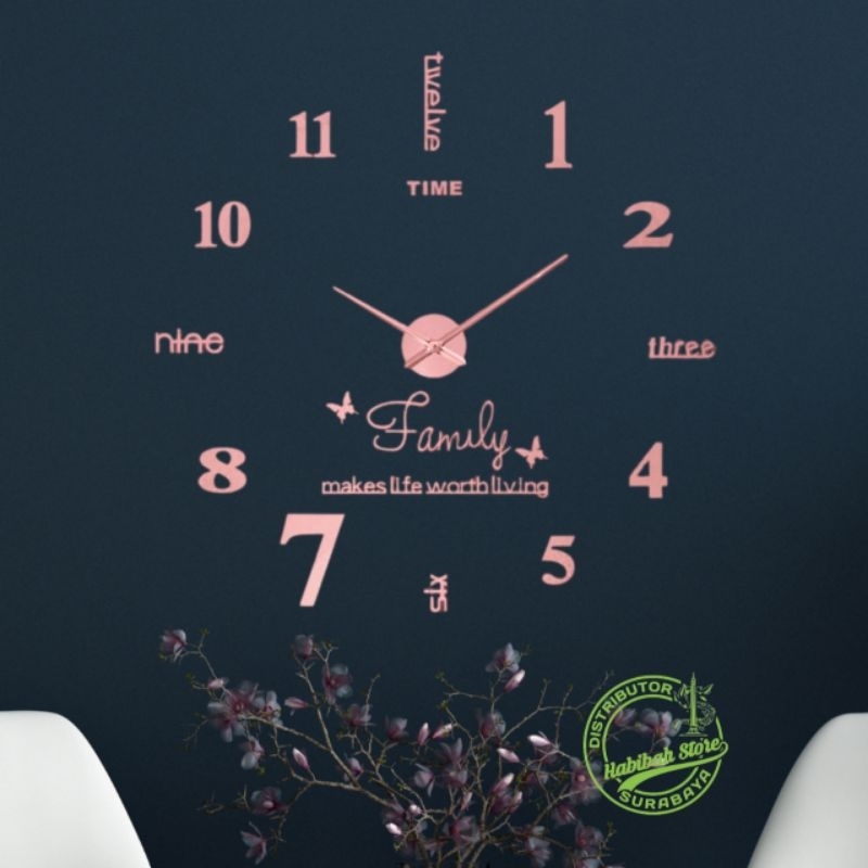 Jual TaffHOME Jam Dinding Besar DIY Giant Wall Clock 100 cm Rose Gold ...