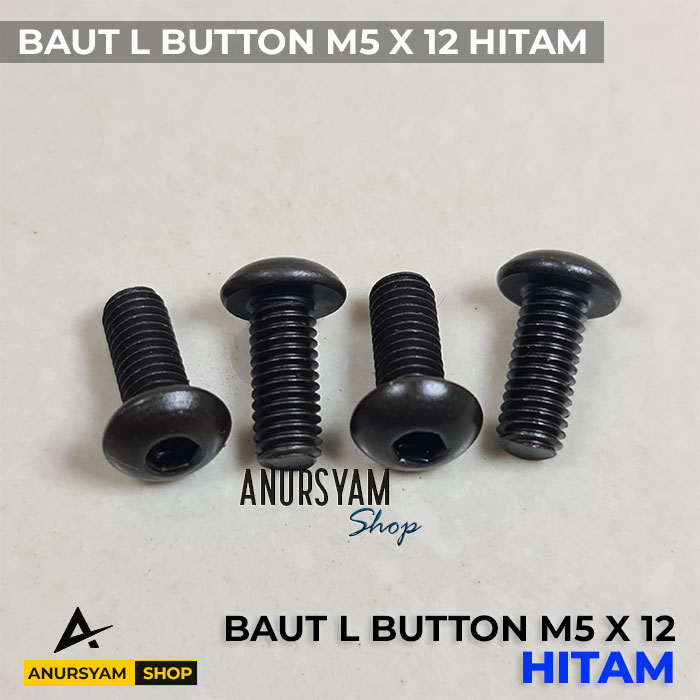 Jual Baut L Button M5 x 12 Hitam | Baut M5 Hitam | Shopee Indonesia