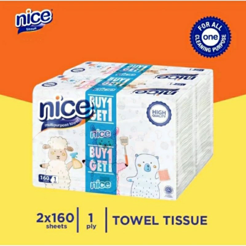 Jual | BUY 1 GET 1 | Tisu Tissue Nice Towel Multifold 160s 1ply ...