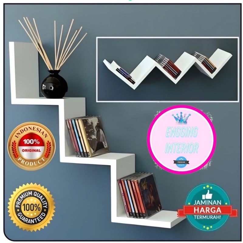 Jual rak ambalan dinding bentuk zigzag atau W minimalis modern kekinian ...
