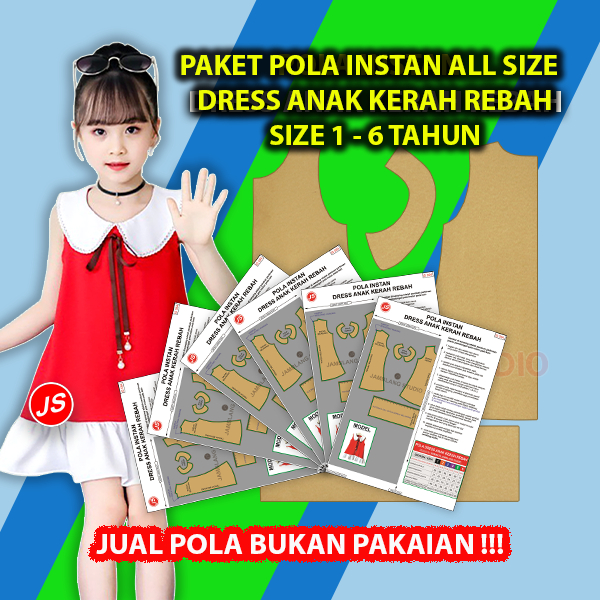 Jual Paket 6 Size Pola Instan Dress Anak Kerah Rebah All Size [6 Size Usia 1-6 Tahun] Jamblang ...