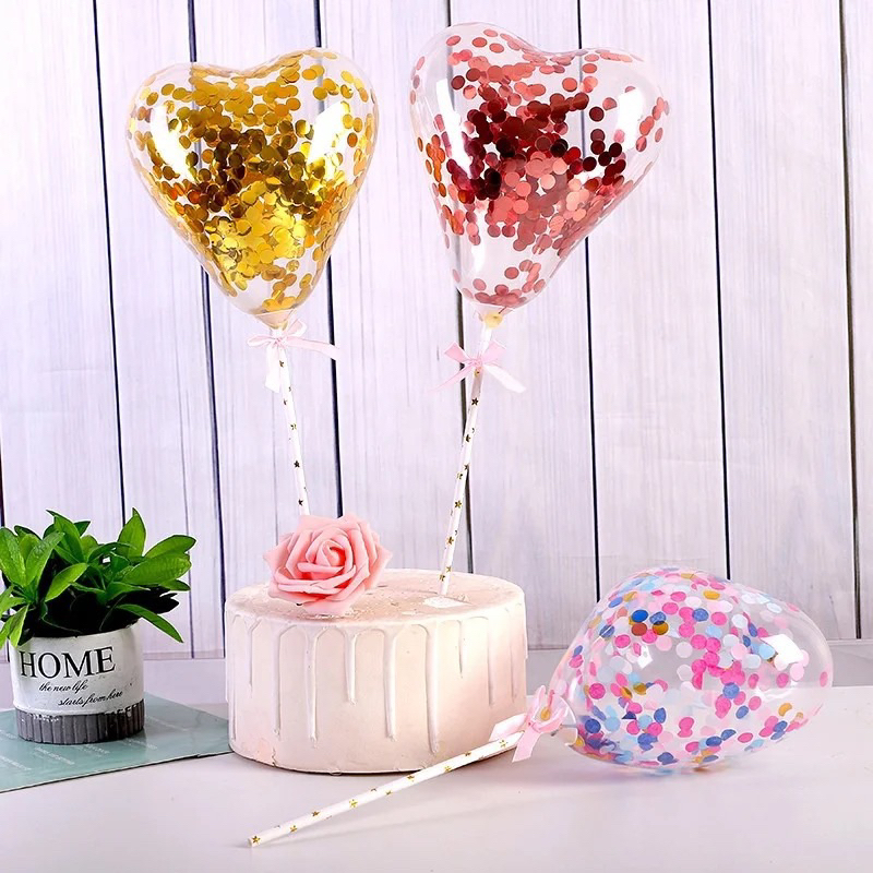 Jual Topper Kue 5 inch Balon Confetti Bentuk Hati / Cake Topper ...