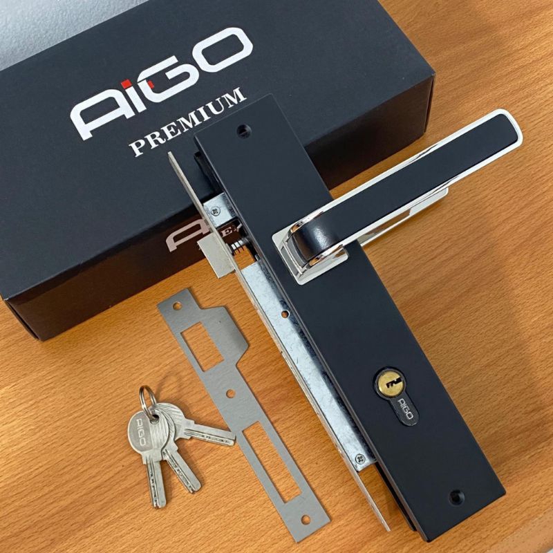 Jual HANDLE PINTU HITAM SET AIGO KUNCI PINTU RUMAH UKURAN TANGGUNG 20CM ...