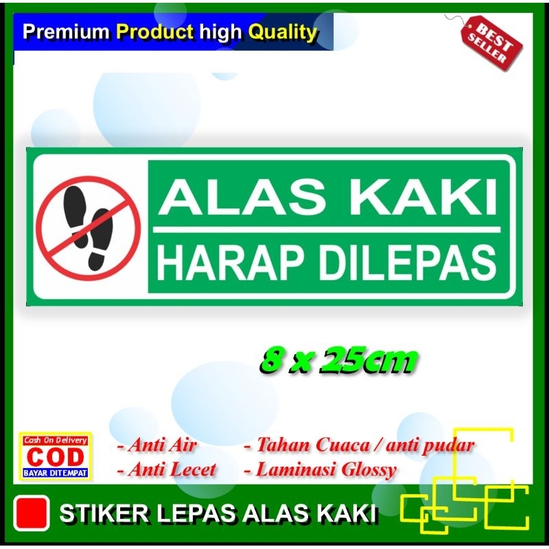 Jual Stiker alas kaki hijau sticker alas kaki harus dilepas batas suci ...