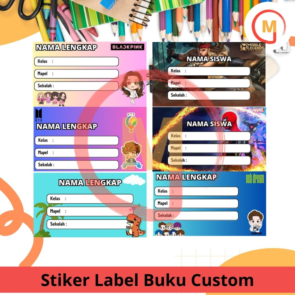 Jual Stiker Label Buku Custom (Genshin, Blackpink, BTS, NCT, Superhero ...