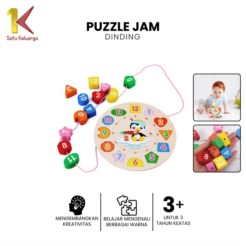 Jual Satu Keluarga Mainan Edukasi Anak Puzzle Jam Kayu Motif Penguin ...