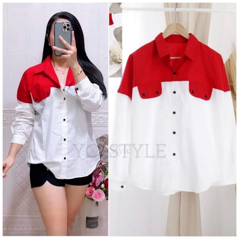 Jual KEMEJA MERAH PUTIH COTTON SHIRT PREMIUM | Shopee Indonesia