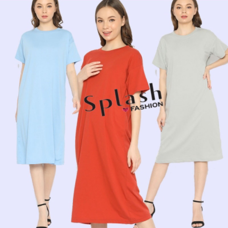 Jual [4warna] SPLASH 406 Midi Dress - Terusan Dress Polos Wanita ...