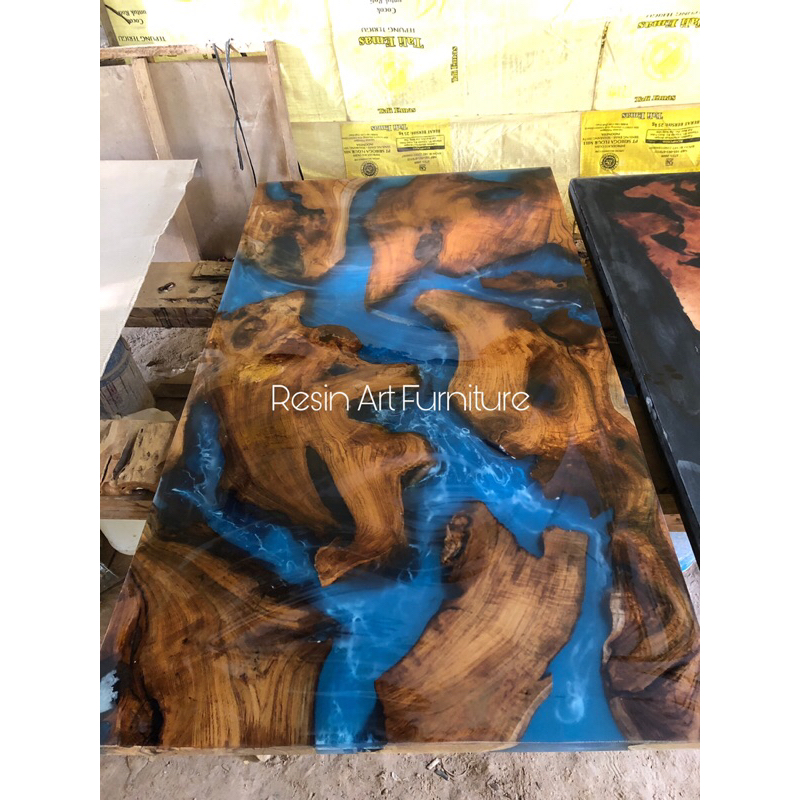 Jual MEJA RESIN KAYU JATI / MEJA MAKAN KAYU JATI FINISHING NATURAL 180 ...