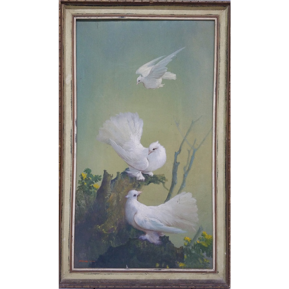 Jual Lukisan Tua Tiga Merpati Putih Karya Tansil | Shopee Indonesia