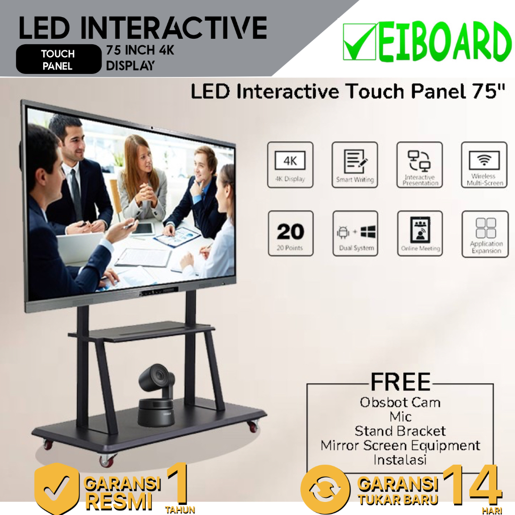 Jual Eiboard LED Interactive Touch Panel 75 inch Layar interaktive 4K ...