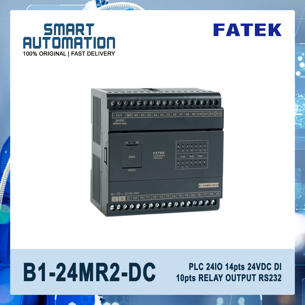 Jual Fatek B1-24MR2-DC PLC 24IO 14DI 10 Output Relay 24VDC RS232 | Shopee Indonesia