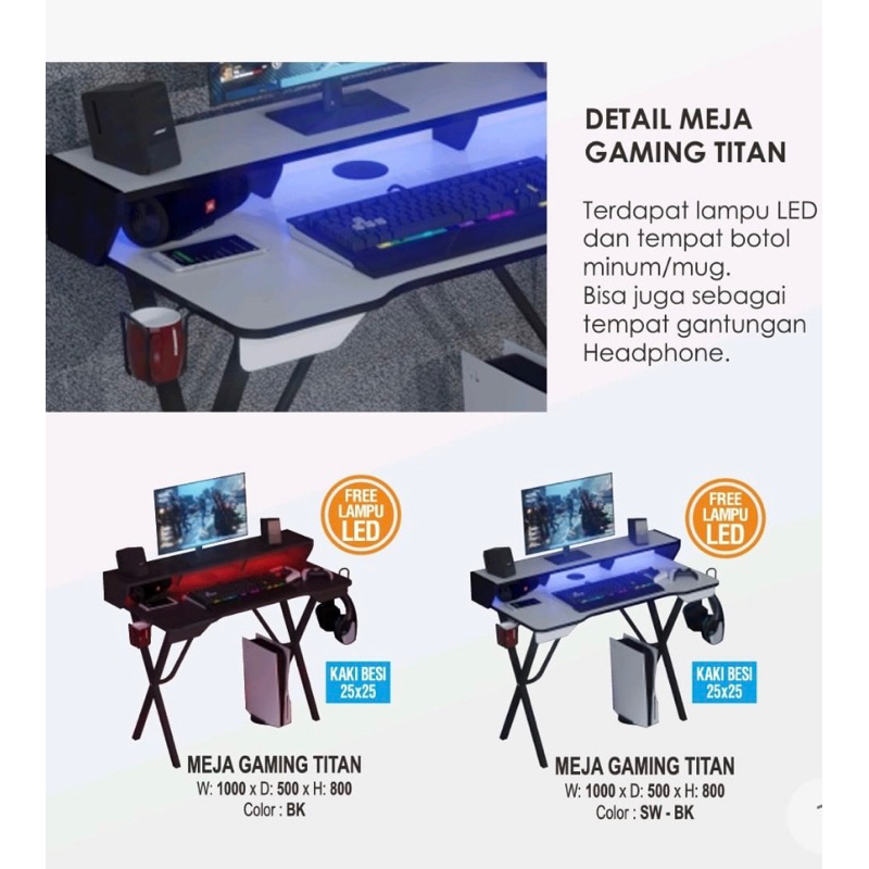 Jual MEJA GAMING MEJA KAKI BESI MEJA FREE LED MEJA MINIMALIS MEJA ...