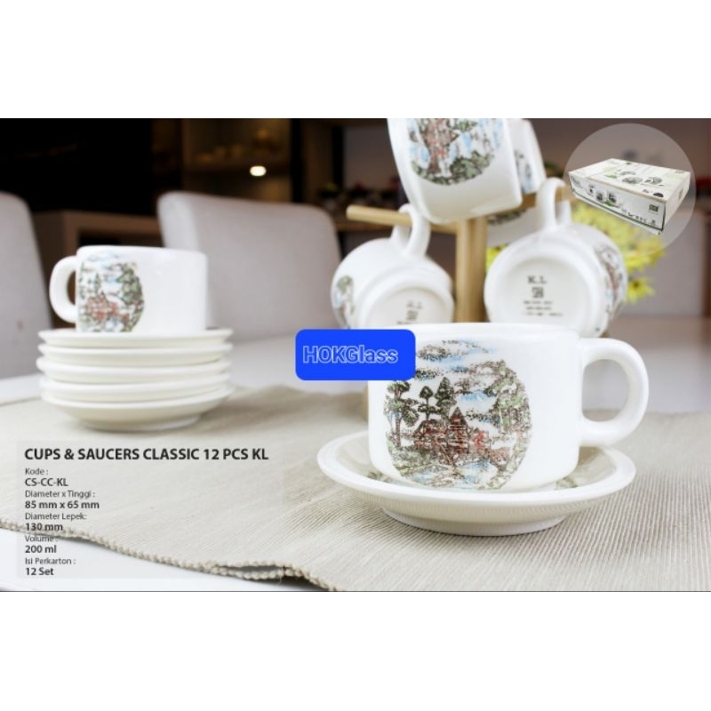Jual 6 pcs Cup & 6 pcs Saucer Ceramic Set | Classic & Kopitiam 12pcs ...