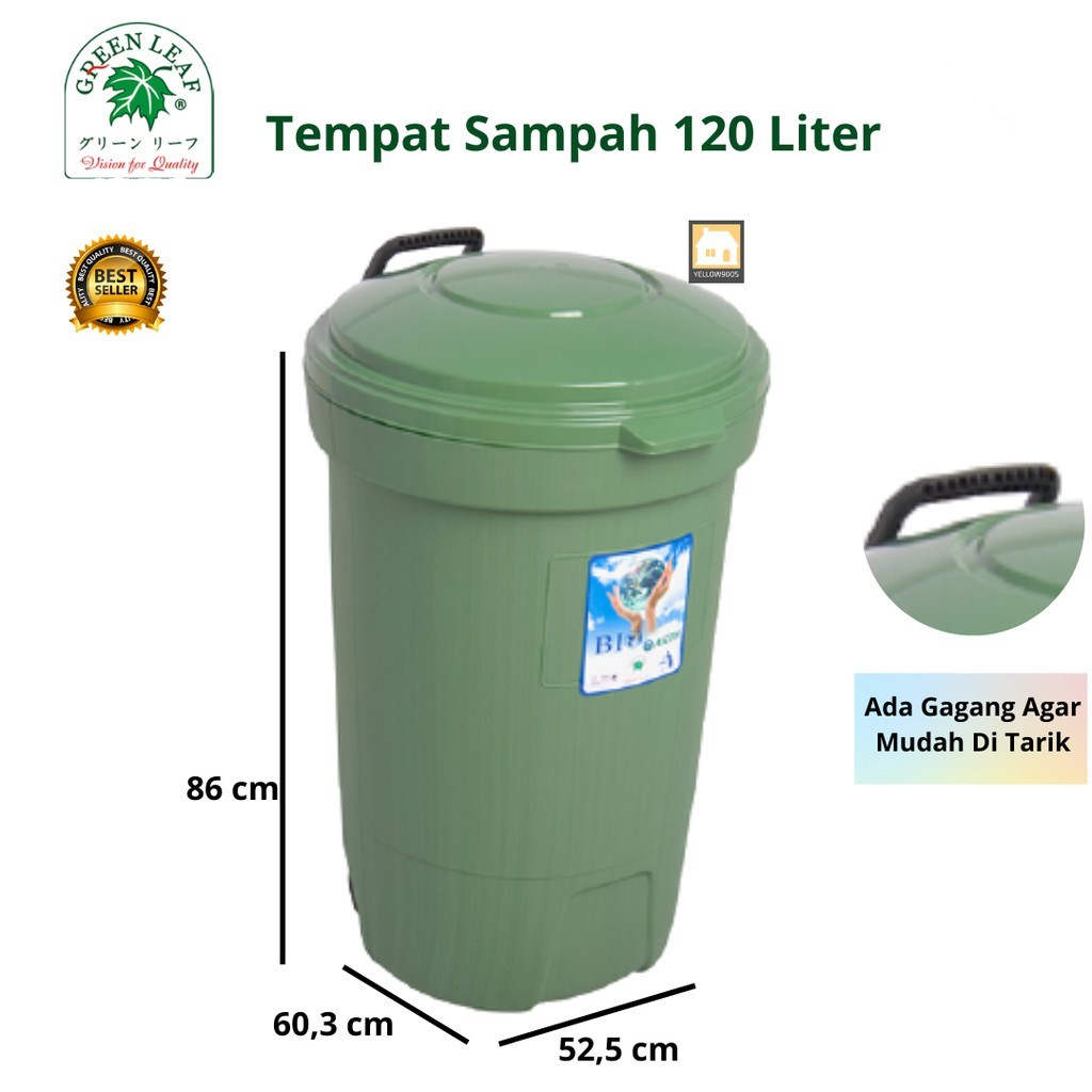 Jual Green Leaf Tempat Sampah Bulat 120 Liter Roda Bio Buka Tutup 2120 | Shopee Indonesia