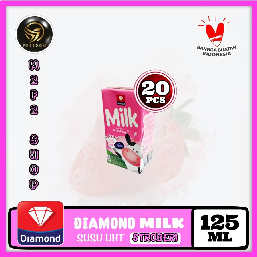 Jual DIAMOND MIlk Susu Kotak UHT Strawberry | Stroberi - 125 ml (Kemaasan 20 Pcs) | Shopee Indonesia