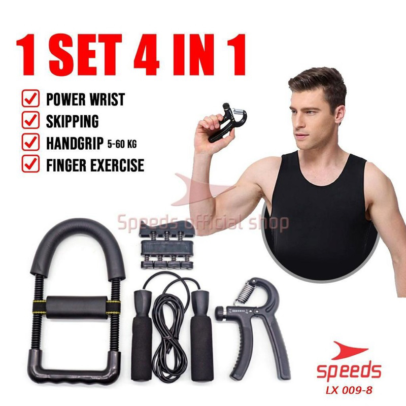 Jual SPEEDS Alat Fitness Set Power Wrist Handgrip 4in1 Skipping Finger ...