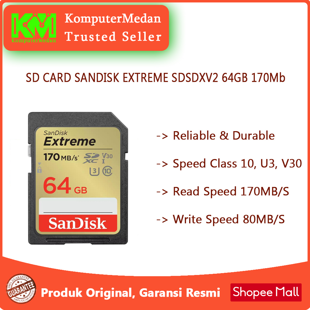 Jual SD CARD SANDISK EXTREME SDSDXV2 64GB 170/80mbps | Shopee Indonesia