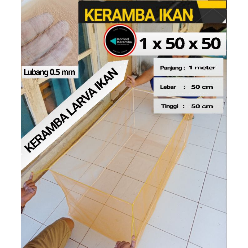 Jual keramba ikan 1x50x50 jaring Larva kerambah tetas ikan siap pakai ...