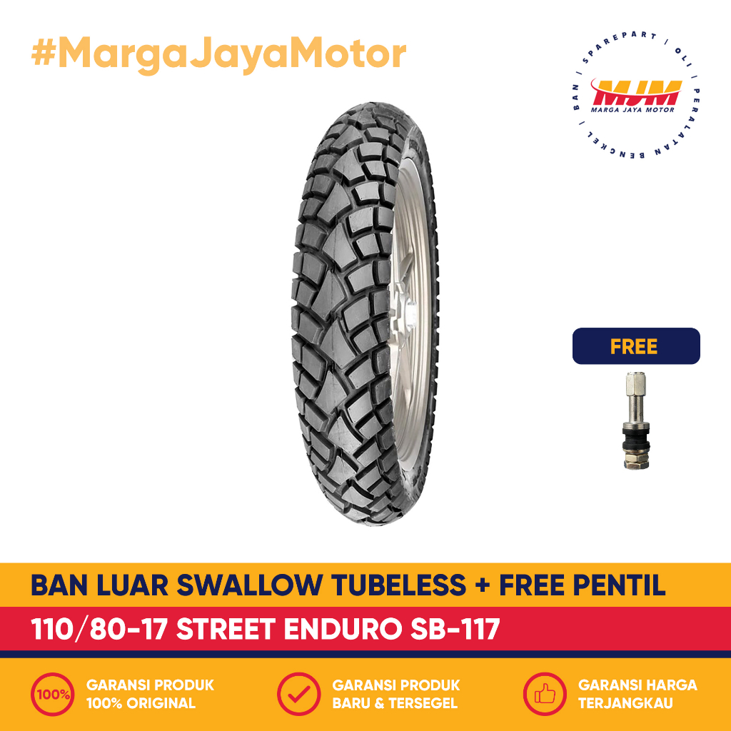 Jual Ban Luar Swallow Street Enduro SB-117 110/80-17 Tubeless Free Pentil | Shopee Indonesia