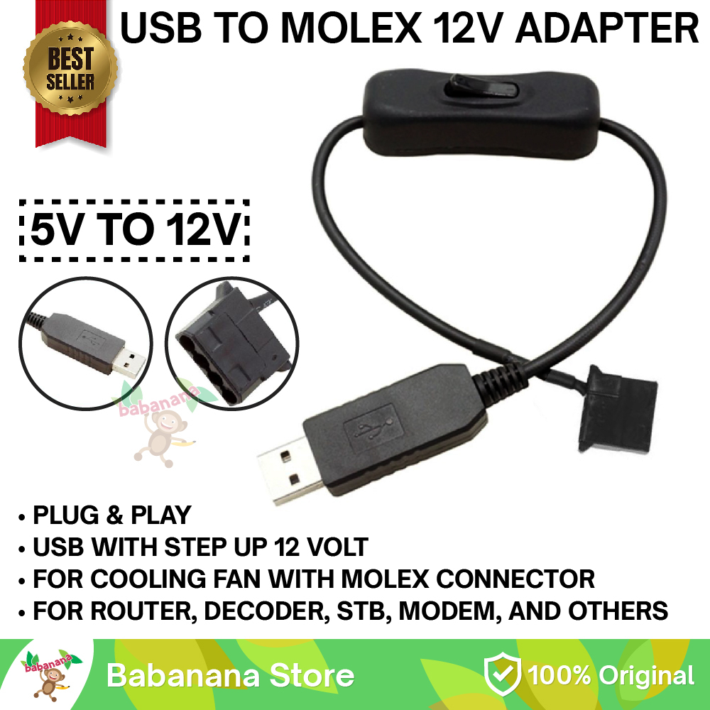 Jual USB to Molex 12V Cable Kabel Adapter Converter Fan 12 Volt Step Up ...