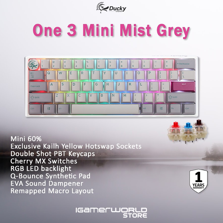 Jual Ducky ONE 3 Mini Mist Grey Hotswap RGB Mechanical Gaming Keyboard ...