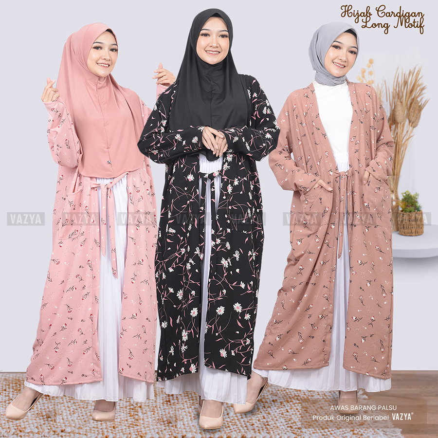 Jual Hijab Cleo Long Cardigan Motif / Hijab Gamis 2in1 | Shopee Indonesia