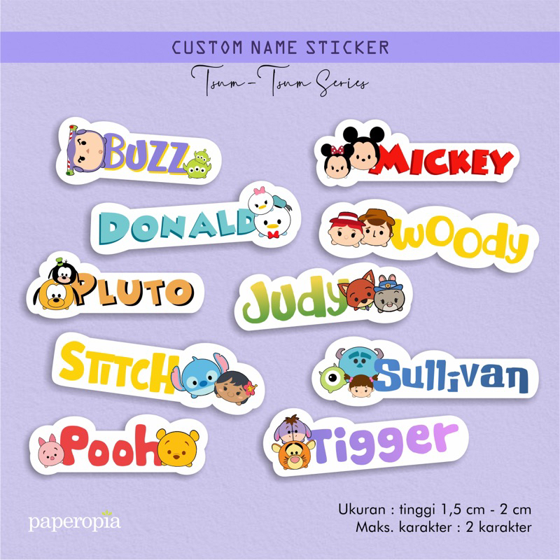 Jual sticker nama custom lucu stiker disney marvel minecraft label nama ...