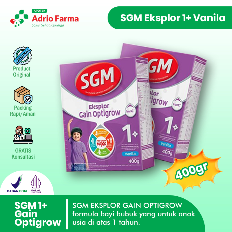 Jual Susu SGM - EKSPLOR 1+ GAIN OPTIGROW - Box @ 400gram - SATU PLUS ...