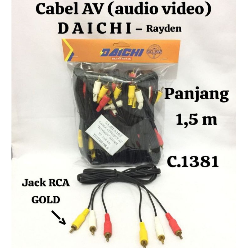 Jual Kabel RCA Male 3 Way 3 Jalur 1,5 Meter Daichi & Rayden | Shopee ...