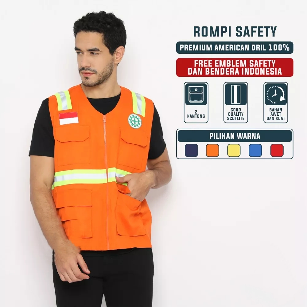 Jual [ FREE LOGO SAFETY & BENDERA ] Rompi Safety, Rompi Safety Proyek ...