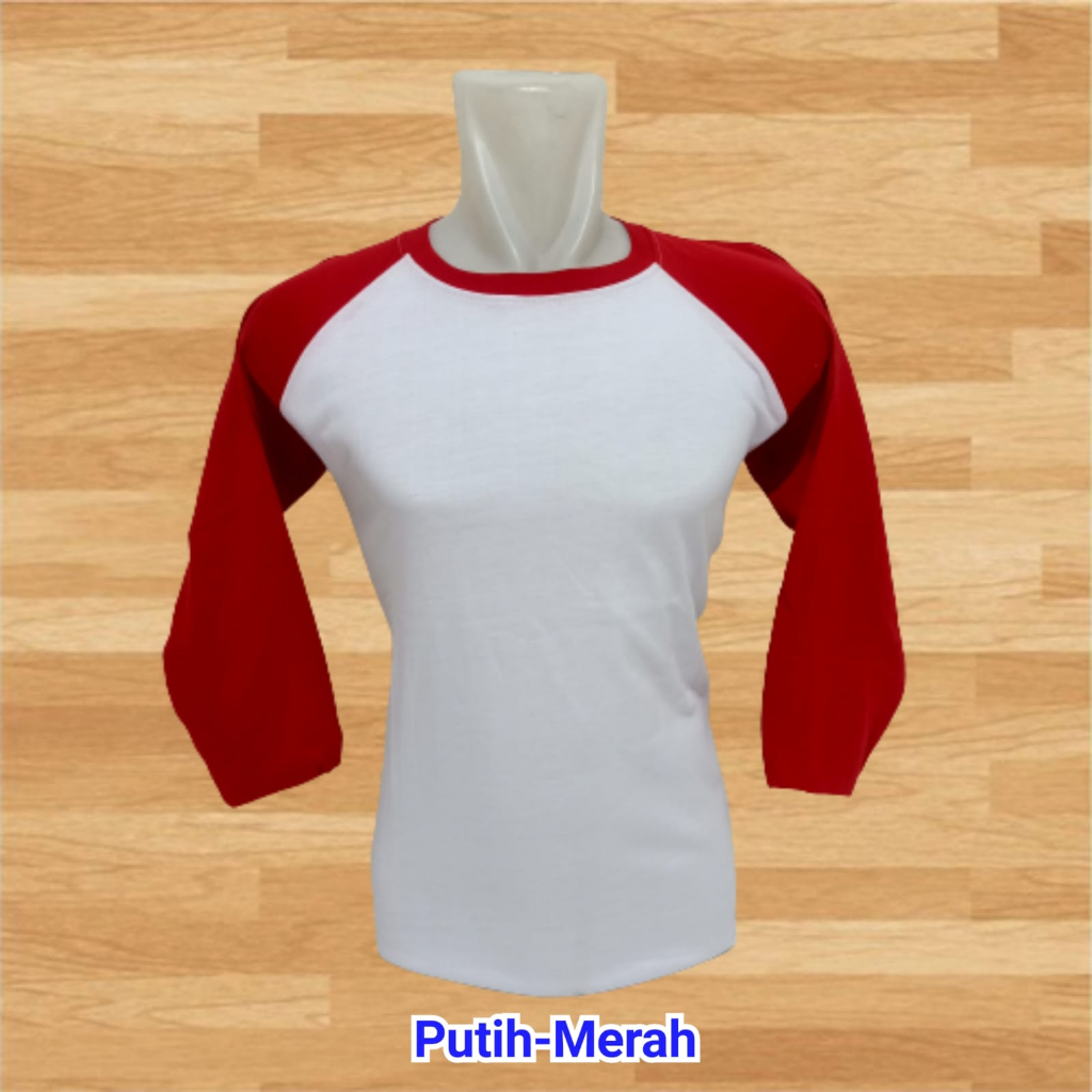 Jual COD [Gratis Ongkir] Kaos Polos Raglan Putih Merah Lengan Panjang ...