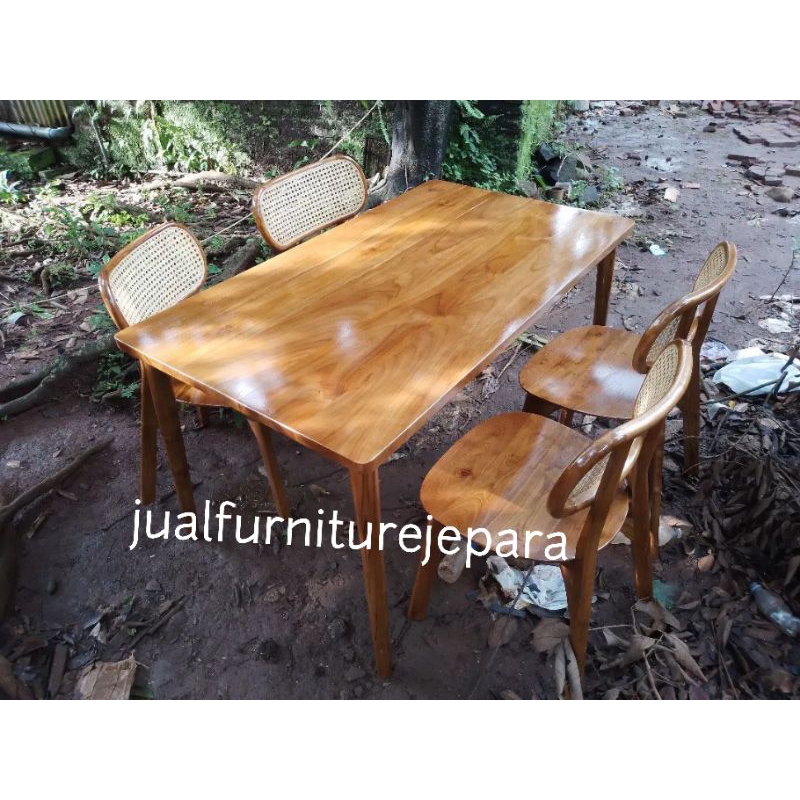 Jual Set Meja Makan Minimalis 4 Kursi Rotan Kayu Jati, meja makan jati 4 kursi minimalis ...