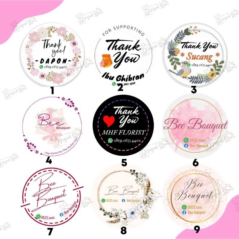 Jual stiker bucket / label custom / stiker buket / stiker thank you ...