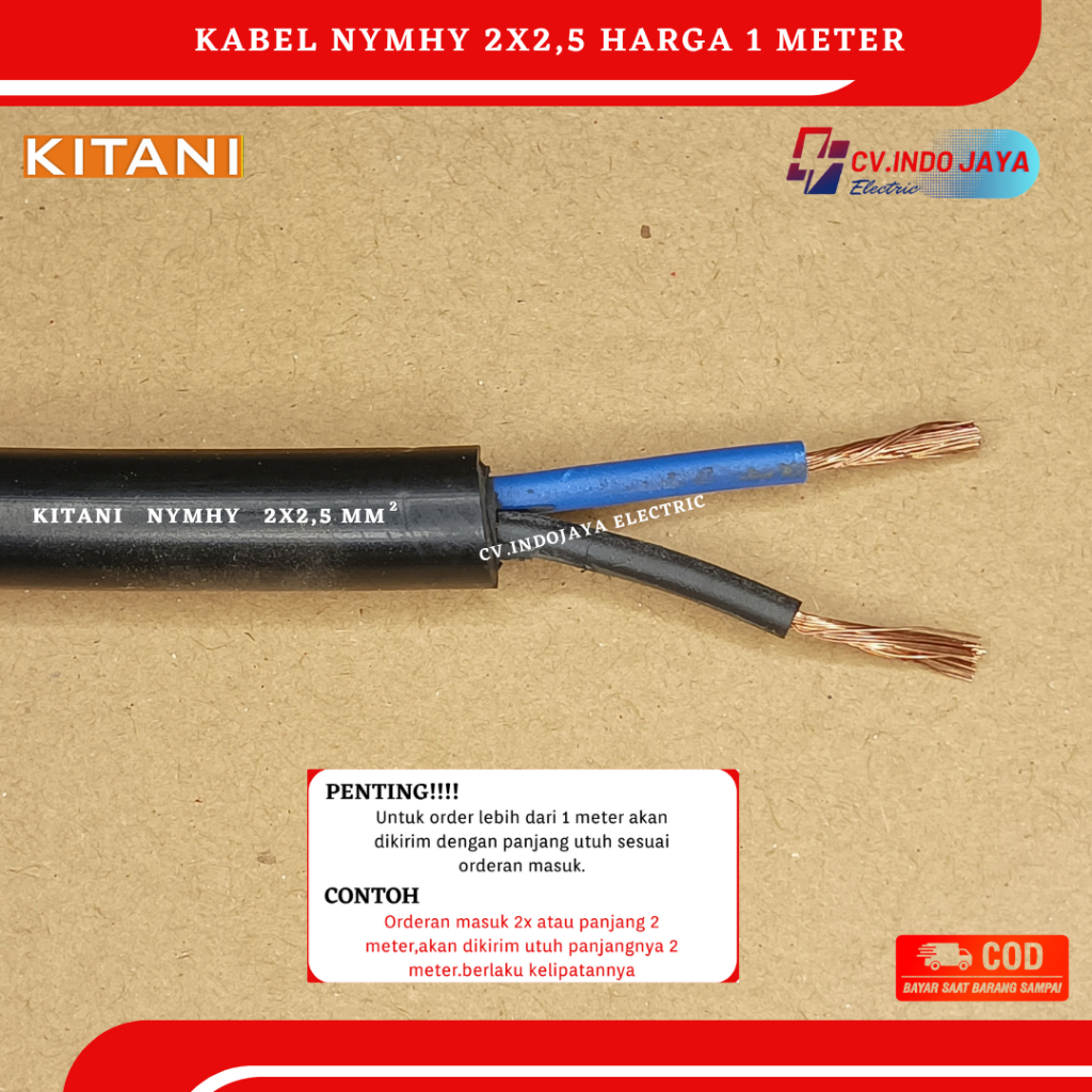 Jual Kabel NYMHY 2X2,5 KITANI harga 1 meter kabel serabut 2 jalur | Shopee Indonesia
