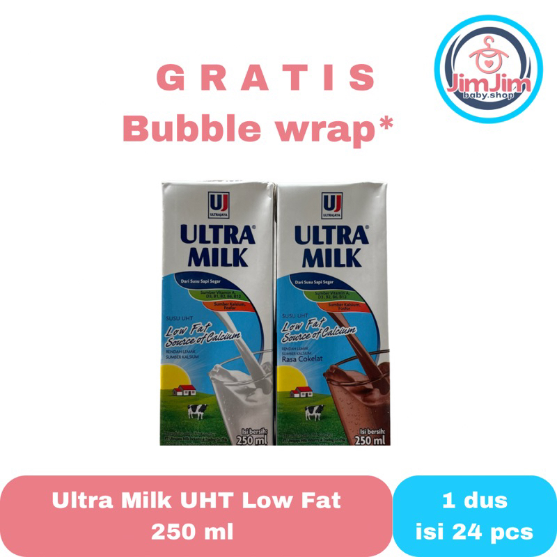 Jual Susu Ultra Milk UHT Low Fat 250 ml / 1 Dus 240pcs / Cokelat / Full Cream | Shopee Indonesia