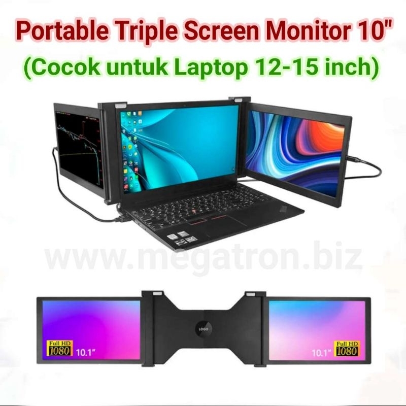 Jual Portable Triple Screen Monitor 10 inch (cocok untuk laptop 12-15 ...