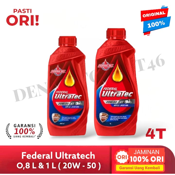 Jual Oli Mesin Federal Ultratec 800 ML & 1000ML SAE 20W-50 Original 100% ASLI Motor Bebek ...