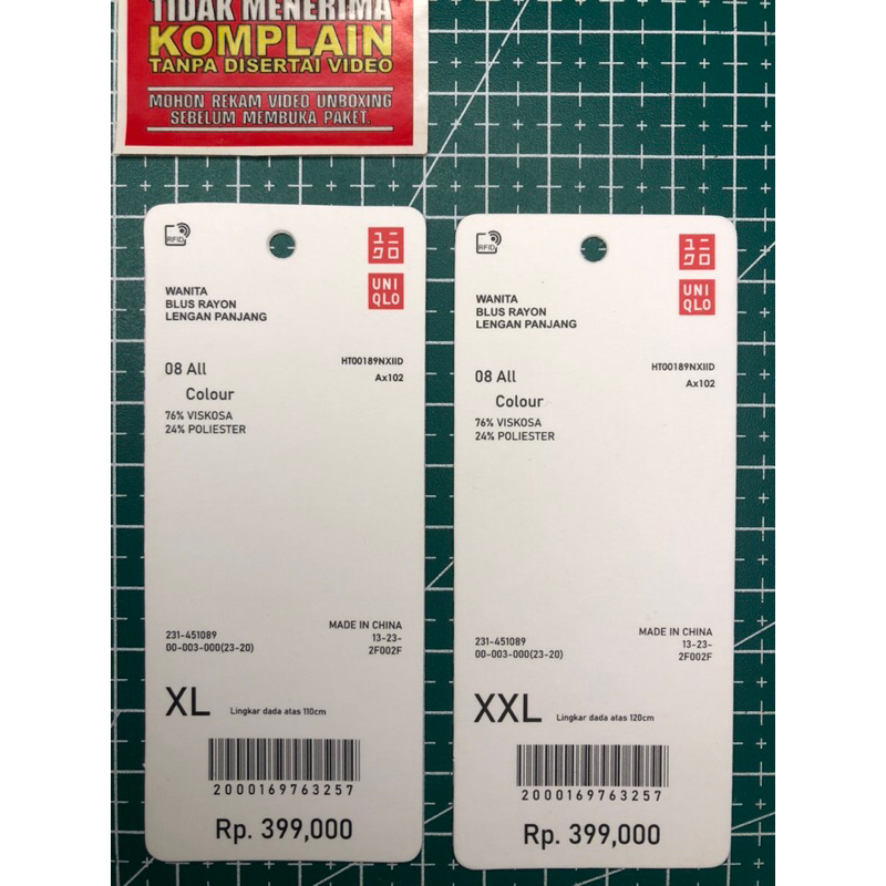 Jual UNIQLO BLUS RAYON PRICE TAG BARCODE SUPER PREMIUM CO 1X DI KIRIM ...
