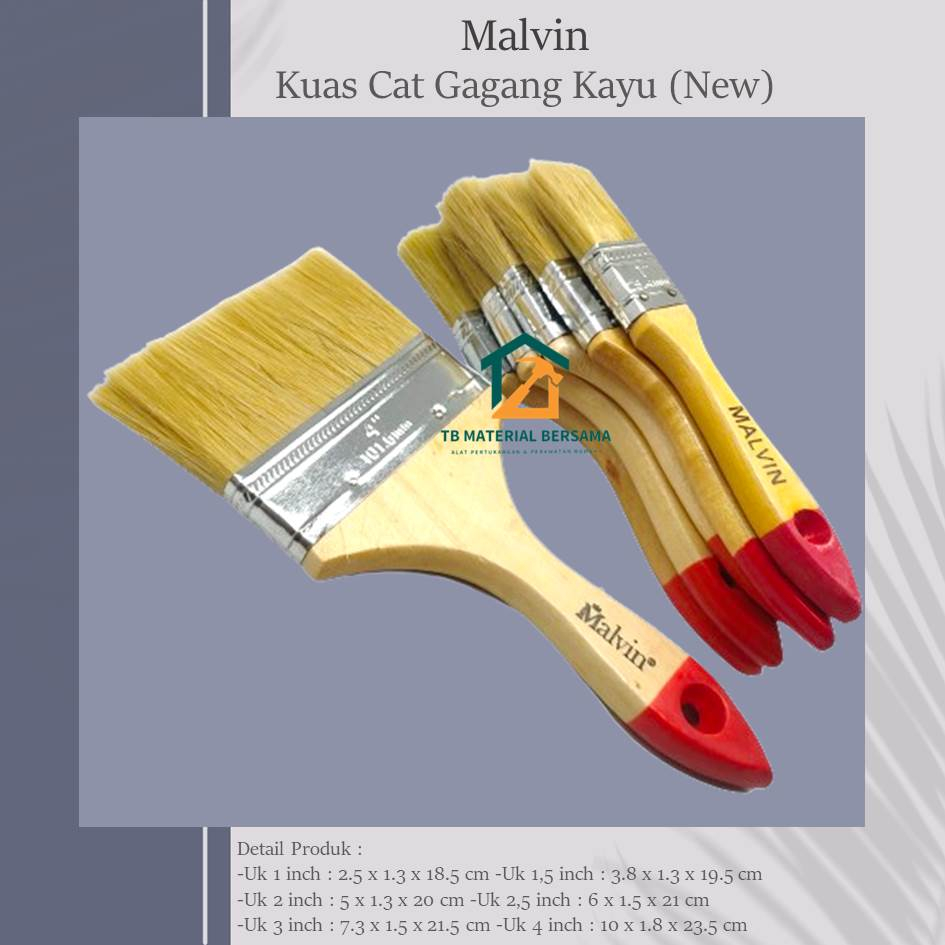 Jual Malvin (New) Kuas Cat Gagang Kayu / Kuas Cat Minyak / Kuas Cat Air ...