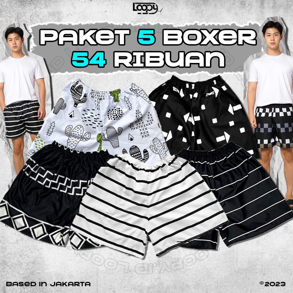 Jual ( PAKET 5 PCS ) CELANA BOXER PRIA WANITA DEWASA MOTIF PREMIUM ...